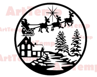 Christmas Scene SVG Santa Claus DXF Cut File Silhouettes | Etsy