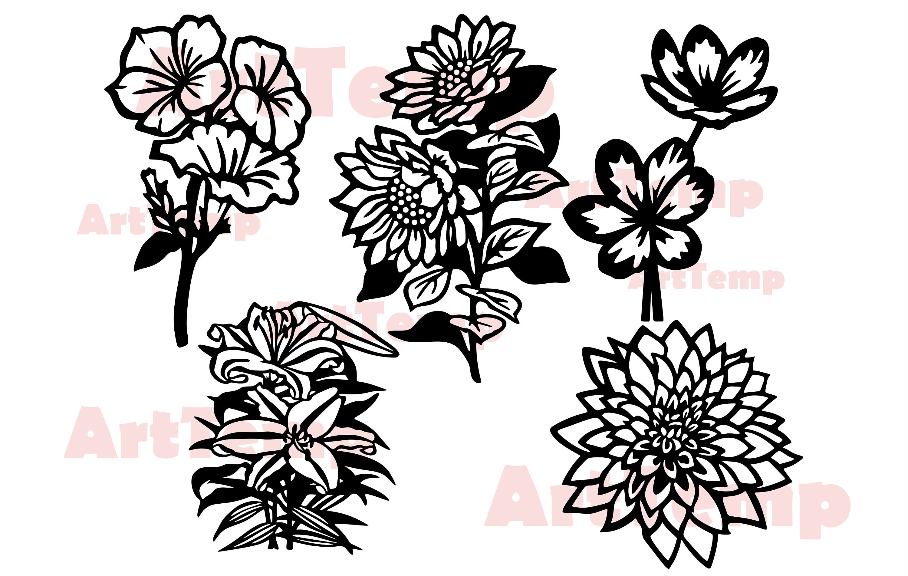 Paquete SVG floral: archivos de corte de flores para Cricut y CNC ...