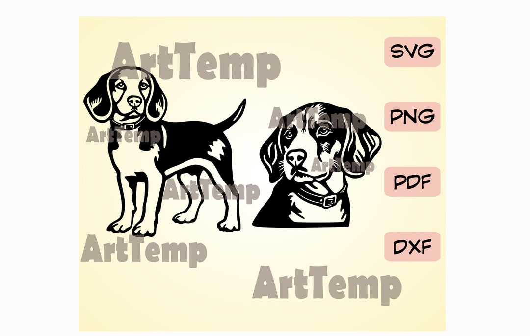 2 Beagle Dogs SVG for Cricut Silhouette Dxf, Beagle Clipart, Png Cut ...