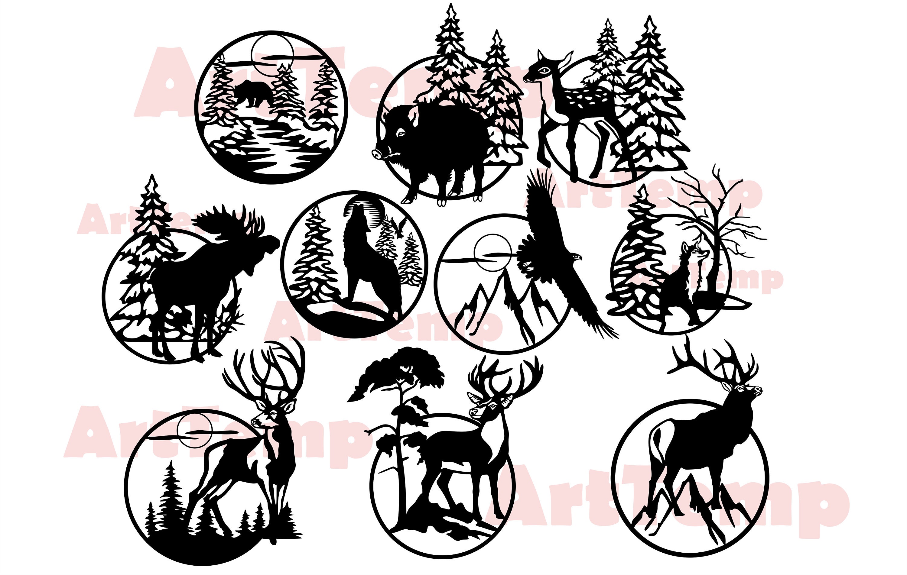 Winter wildlife scènes SVG, Dieren DXF, svg voor cricut, dxf voor laser ...