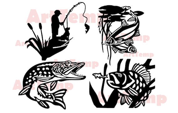 Scène de pêche SVG poisson DXF fichier coupé svg pour - Etsy France