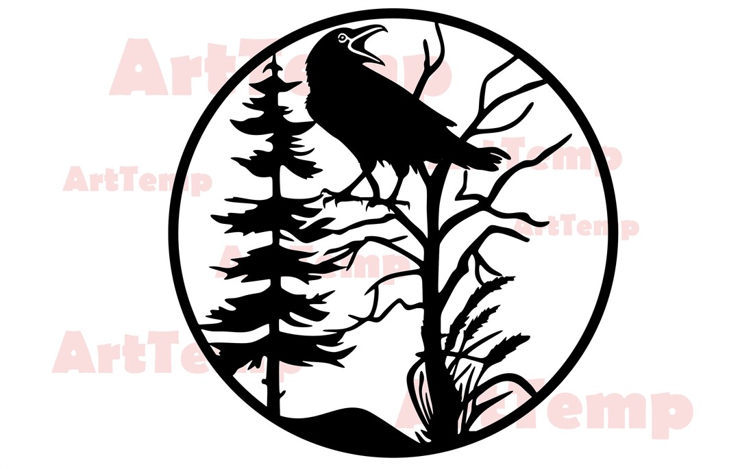 Crows of Wild Nature DXF, Tree Stake DXF Cut File Laser, Dxf for Plasma ...