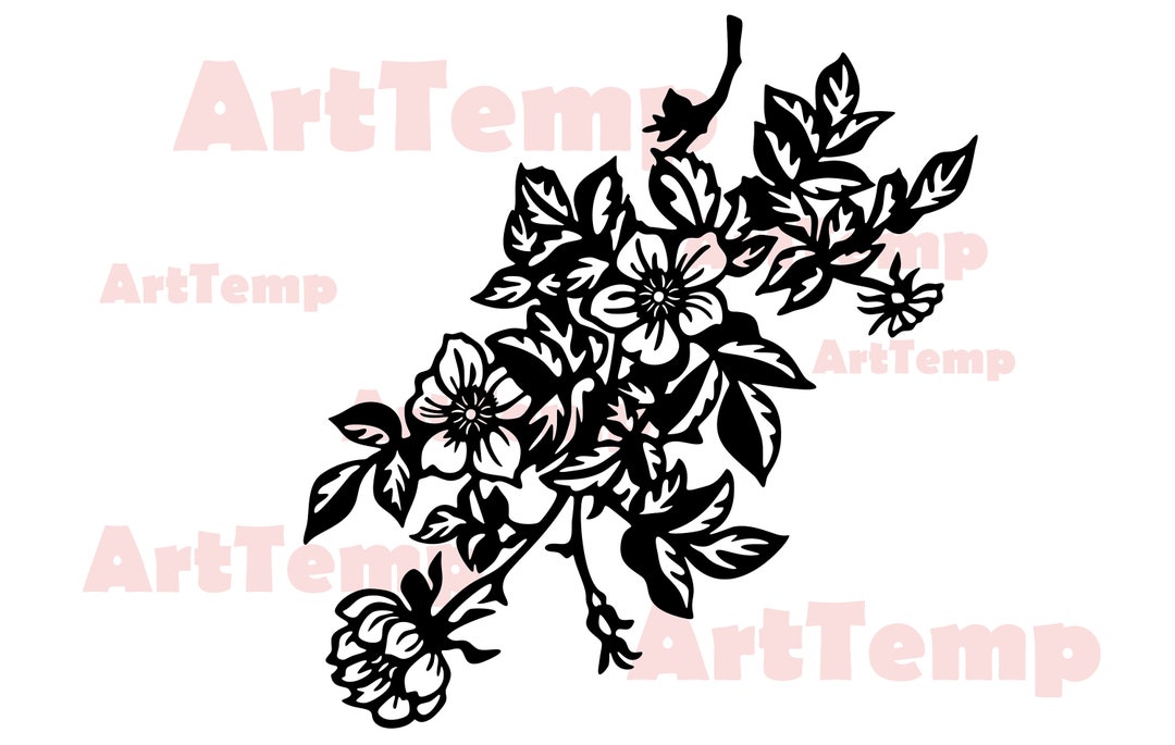 Floración rama svg, flor dxf, siluetas dxf calcomanía, svg para cricut ...