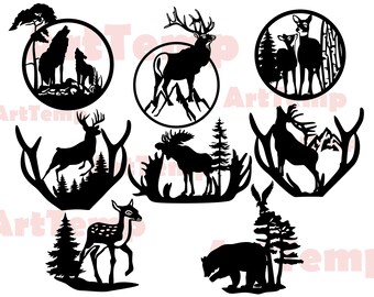 4 Wildlife Scene, DXF Stencil, Svg Cut File for Cricut, Dxf Files for ...