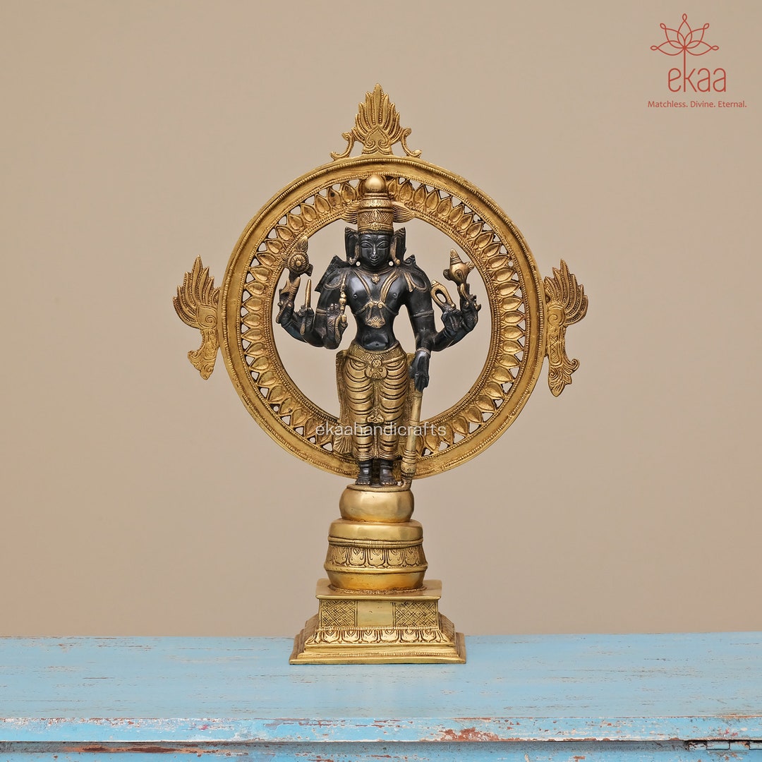 Buy Large Brass Lord Vishnu Statue, Hindu Narayana Idol, Home Temple ...