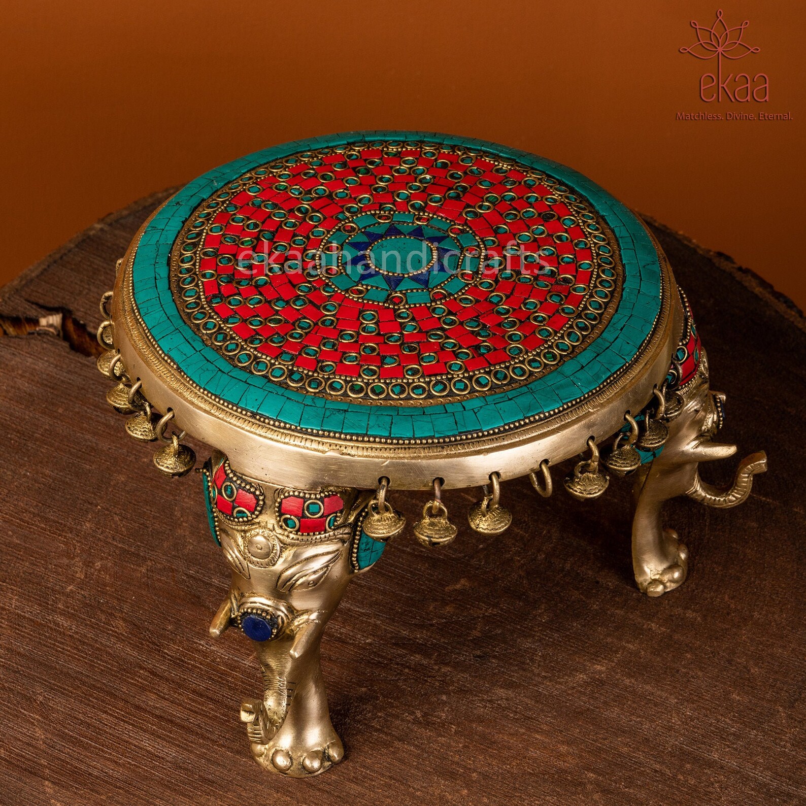 Round Chowki With Elephant Pillars and Bells in Brass & Mosaic - Etsy ...