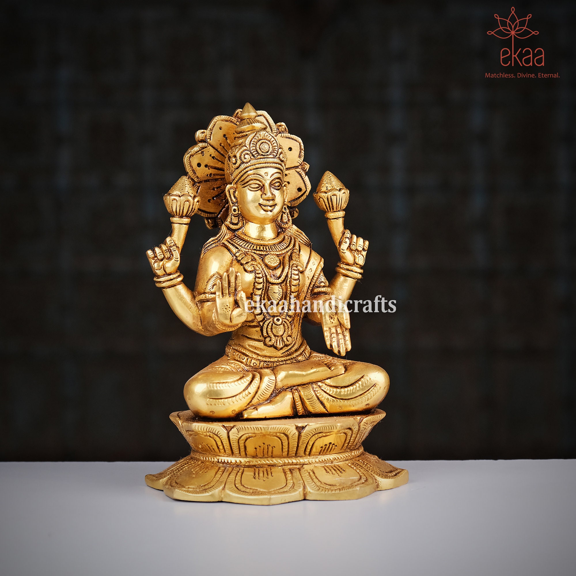 Brass Lakshmi Goddess Statue, 22 CM Sitting Laxmi Idol for Home Temple ...