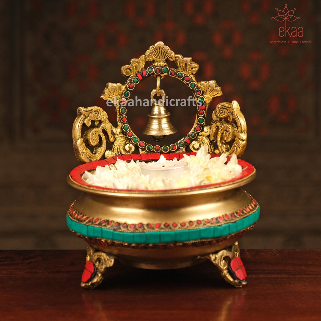 Traditional Brass Bell Urli Bowl Vintage Vessel, Floating Flowers ...
