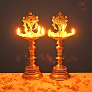 Brass Shankh Chakra Diya Lamp 12 Inch | Handmade Vishnu Brass Lamp for ...