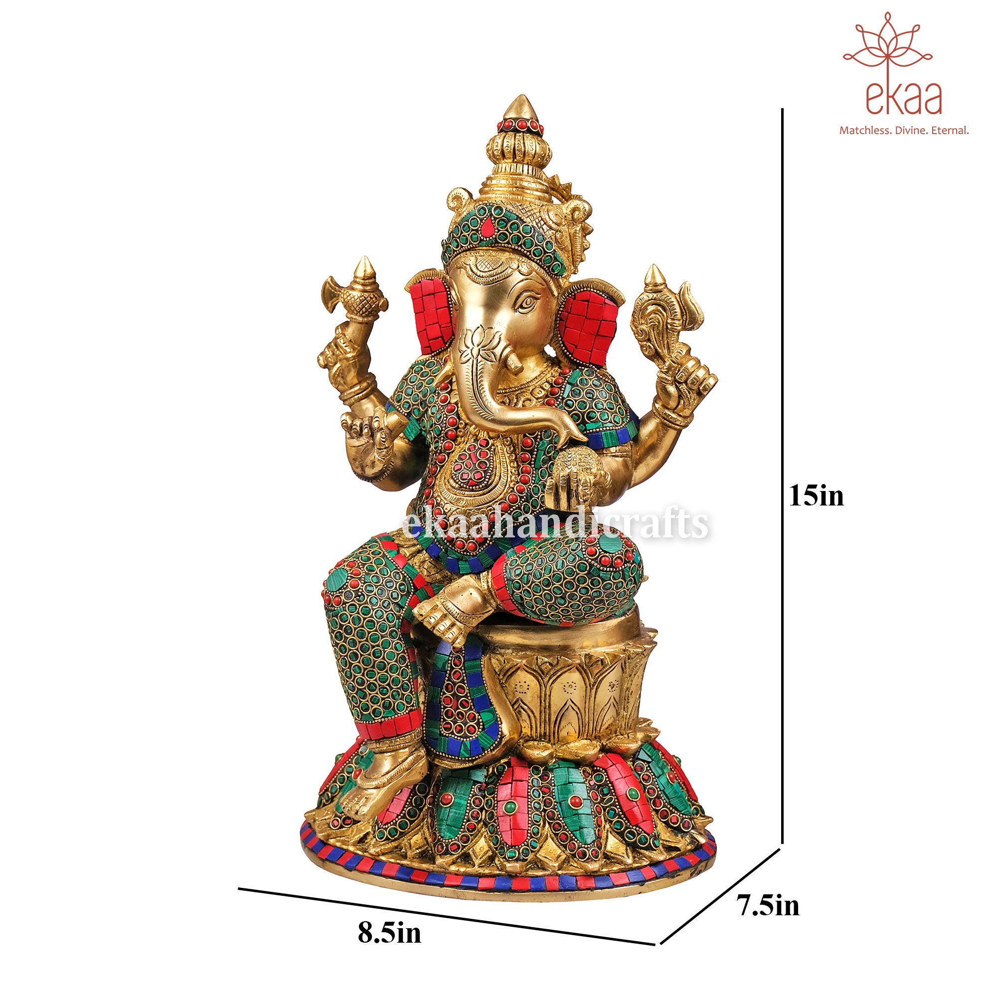 Lord Ganesha Statue in Brass With Stonework 38 CM Ganapati - Etsy