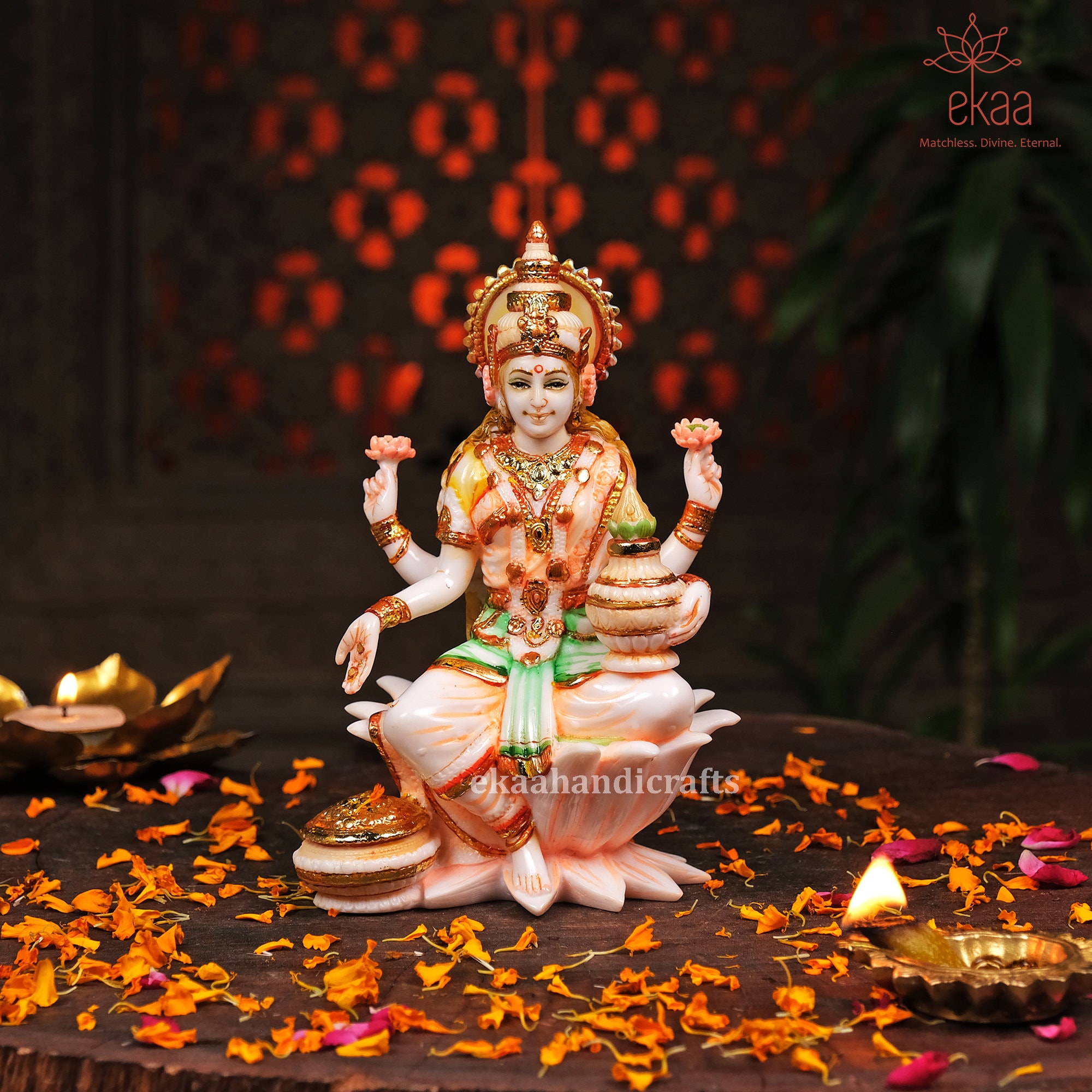 Lakshmi Statue Veera Lakshmi Idol In Green Stone | Handcrafted Goddess
