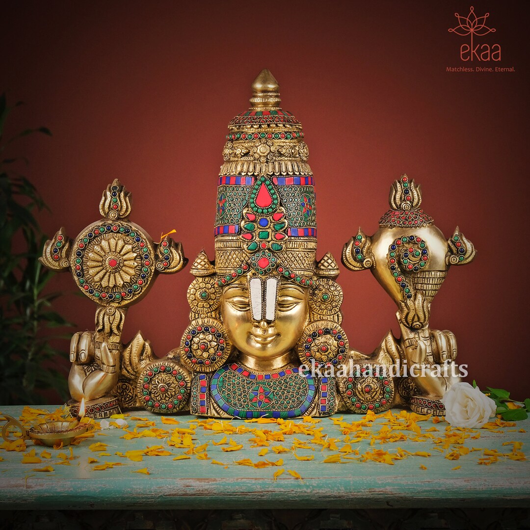Buy Tirupati Balaji in Brass, Big Size Balaji 15 Inch Bust, Lord Vishnu ...