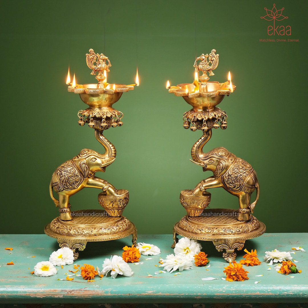Handmade Brass Elephant Diya: Indian Deepak Oil Lamp - Etsy