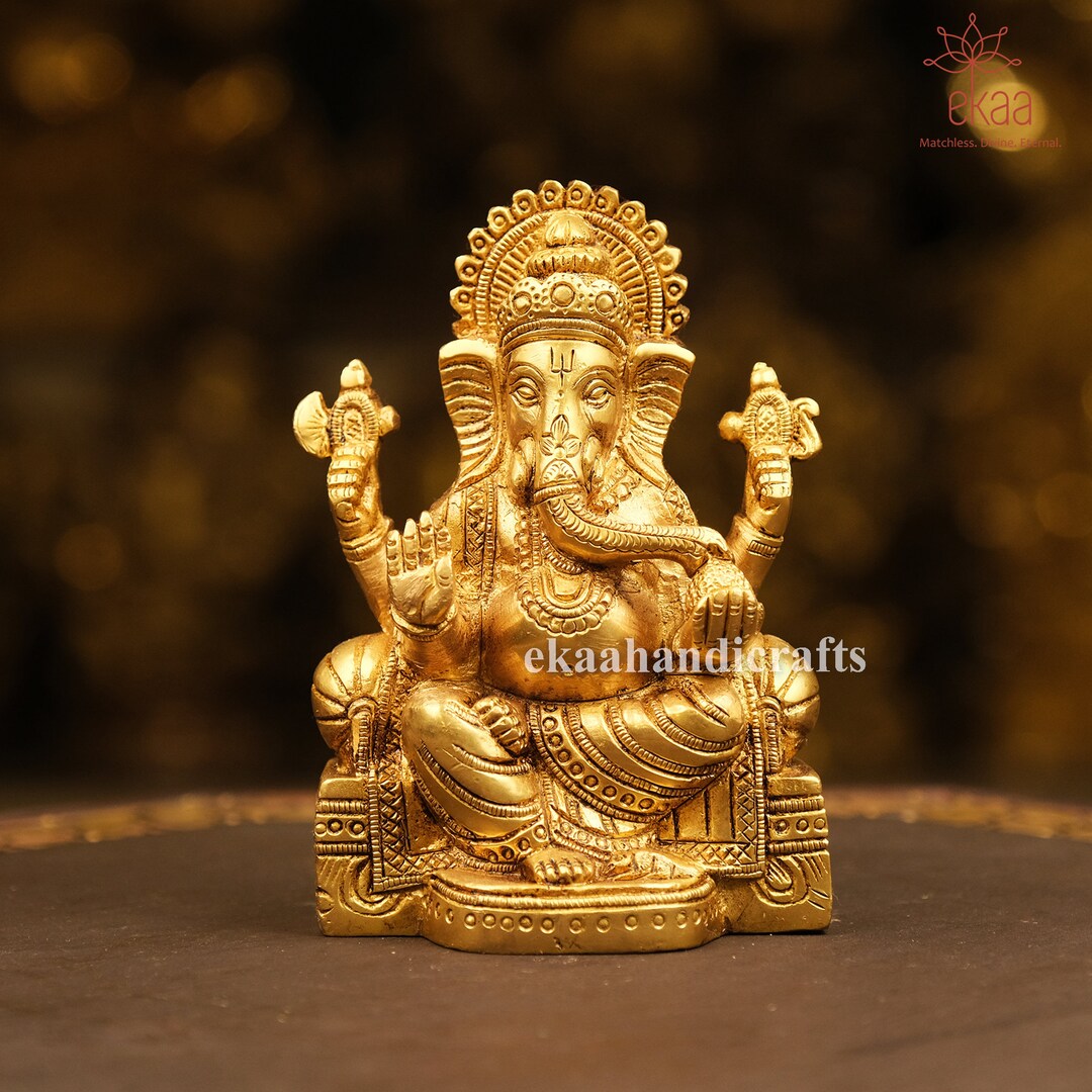Ganesha Statue in Brass 14CM, Small Ganesha Idol, Ganpati Sculpture ...