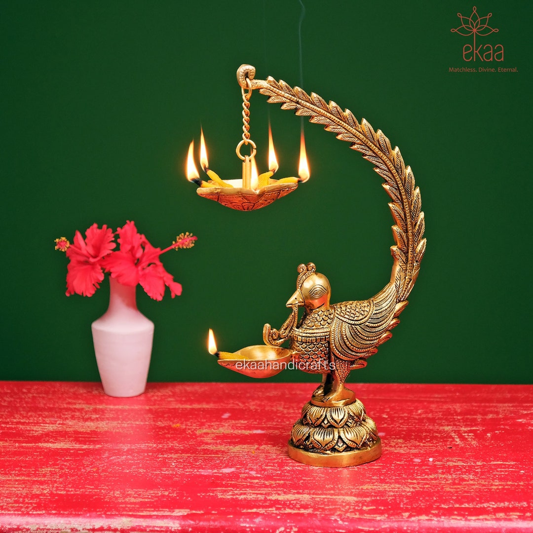 Brass Annam Bird Diya for Home Temple, 28 CM Big Size Oil Wick Diya ...