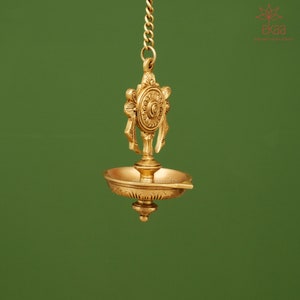 Brass Shankh Chakra Diya Lamp Hanging/ Home Temple Diya/ Handmade Brass ...