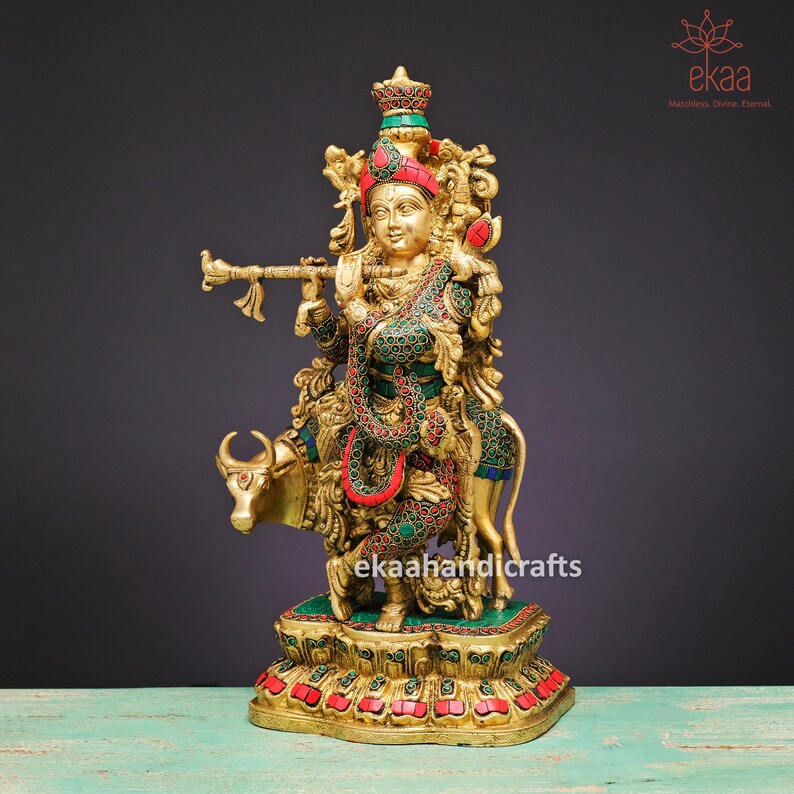 Krishna Statue in Brass, 43CM Big Size Krishna Brass Idol, Krishna ...