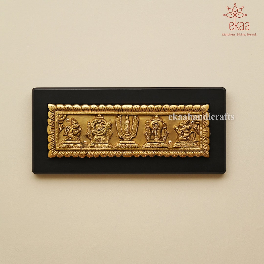 Brass Shankh Chakra Tilak Wall Hanging With Hanuman & Garurd, Religious ...