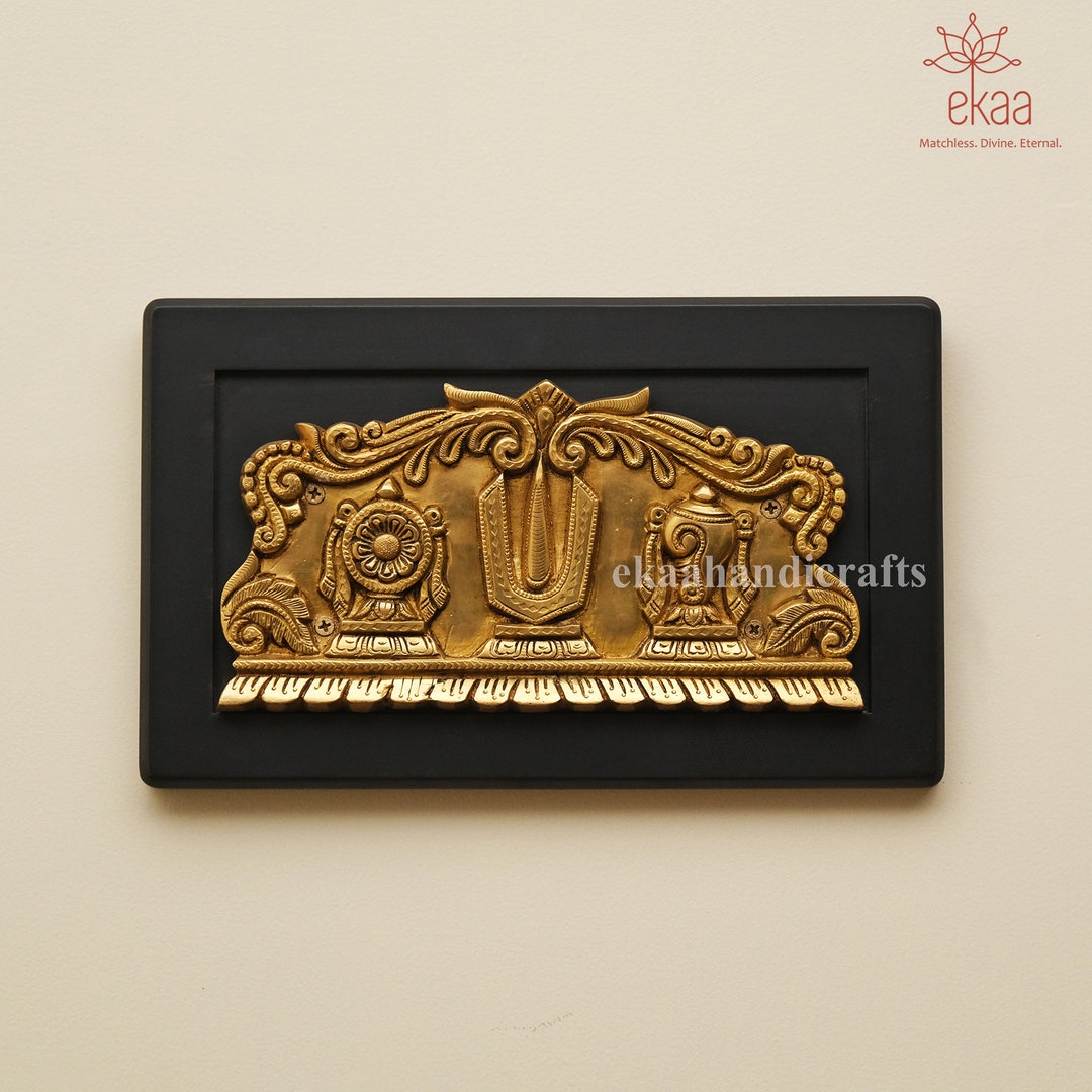 Brass Shankh Chakra Tilak Wall Hanging With Hanuman & Garurd, Religious ...