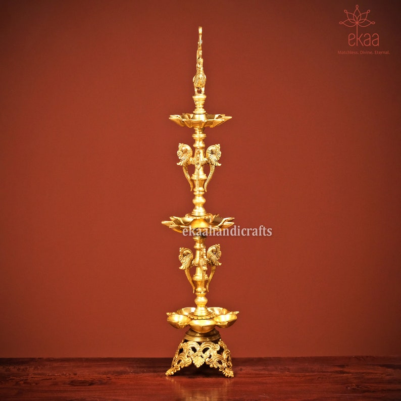 Brass Peacock Diya Stand, 84cm Big Large Annam Home Temple Diya ...