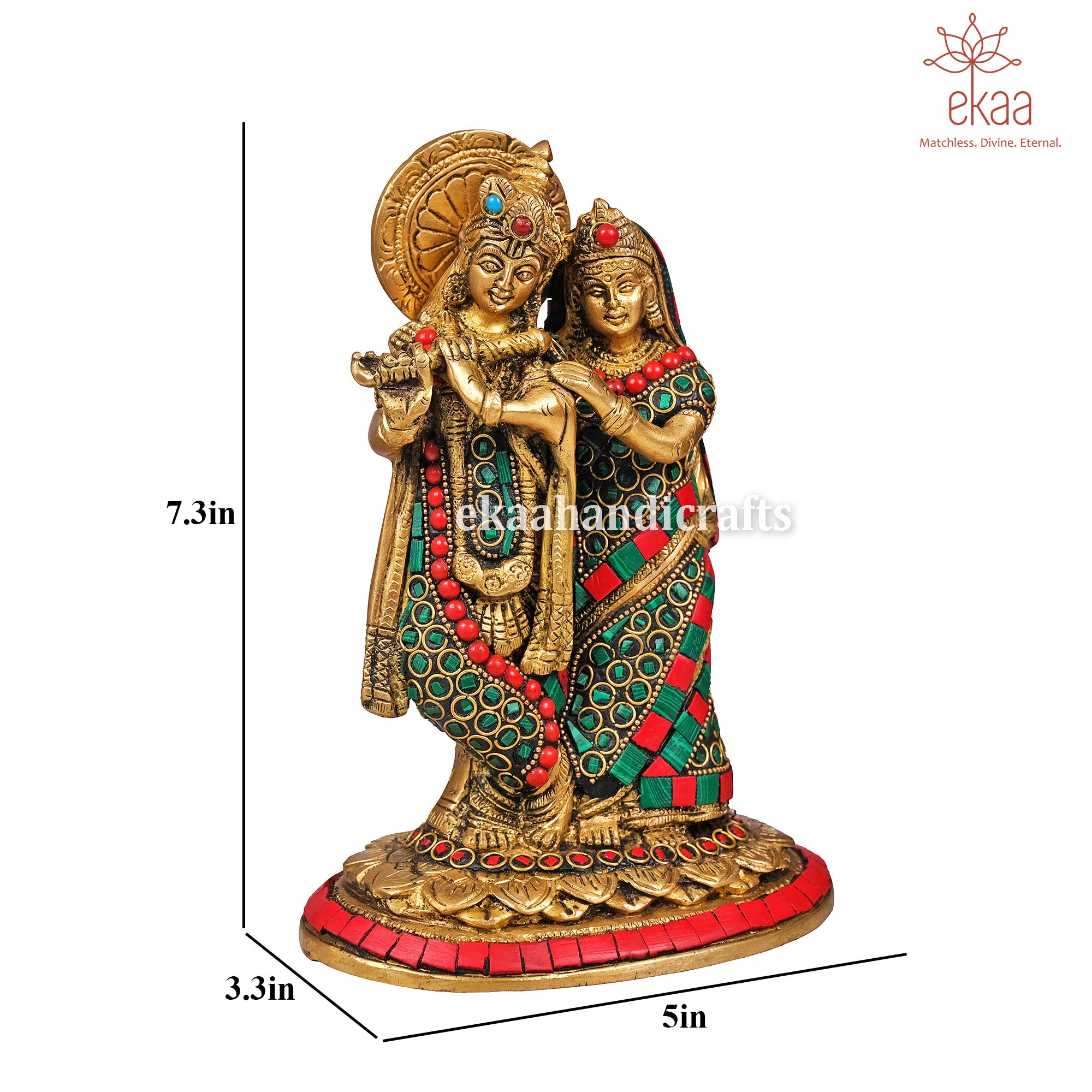 Brass Radha Krishna Statue Idol – Hindu Divine Couple Figurine – Radhe ...