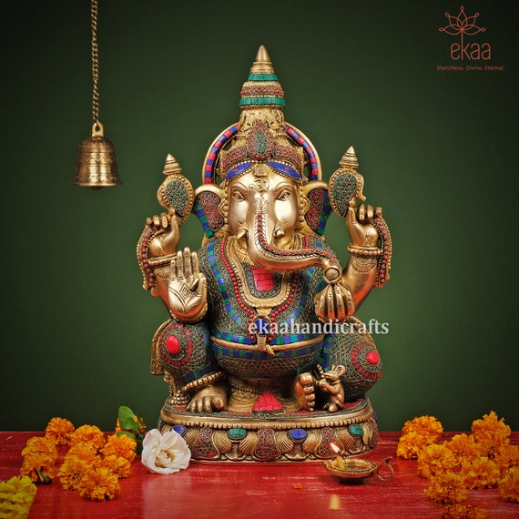 Lord Ganesha Statue Brass 51CM Big Ganesha Idol for Temple - Etsy