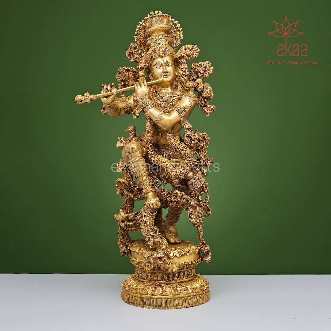 Krishna Statue in Brass, 110CM Big Large Size Krishna Brass Idol ...