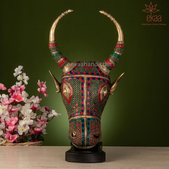 Brass Nandi Mask With Stonework 46CM Gatekeeper of Shiva & | Etsy