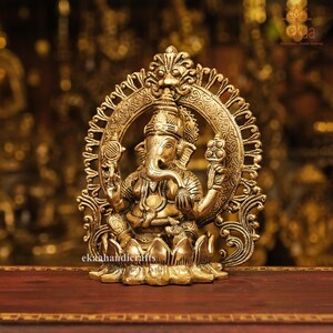 Handcrafted 24CM Brass Ganesha Idol | Ganpati Statue for Home Temple ...