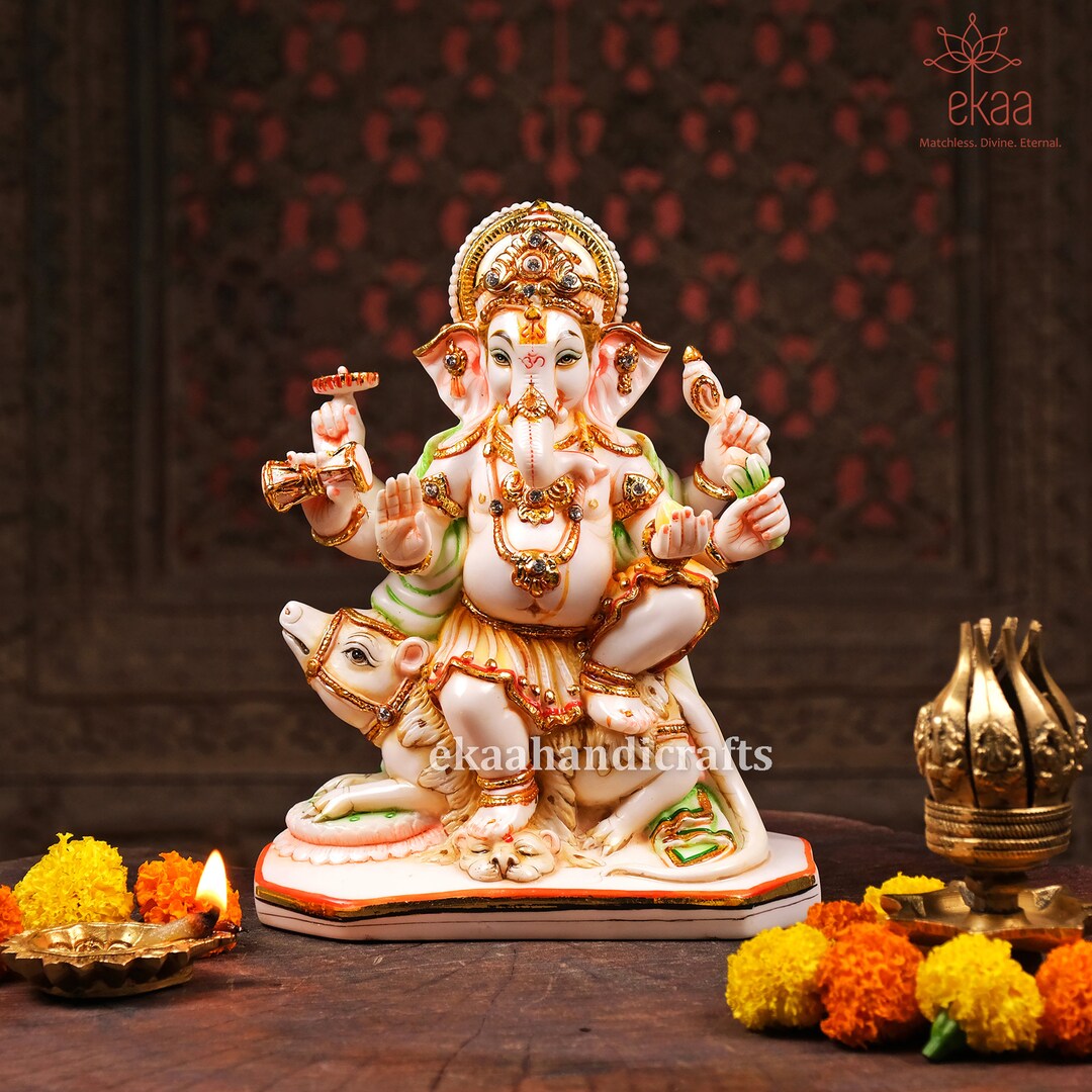 Lord Ganesha Statue for Temple, Ganesha Hand Painted Cultured Marble ...