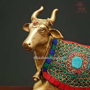Brass Nandi Statue With Stonework, Indian Home Decor Sculpture, Hindu ...