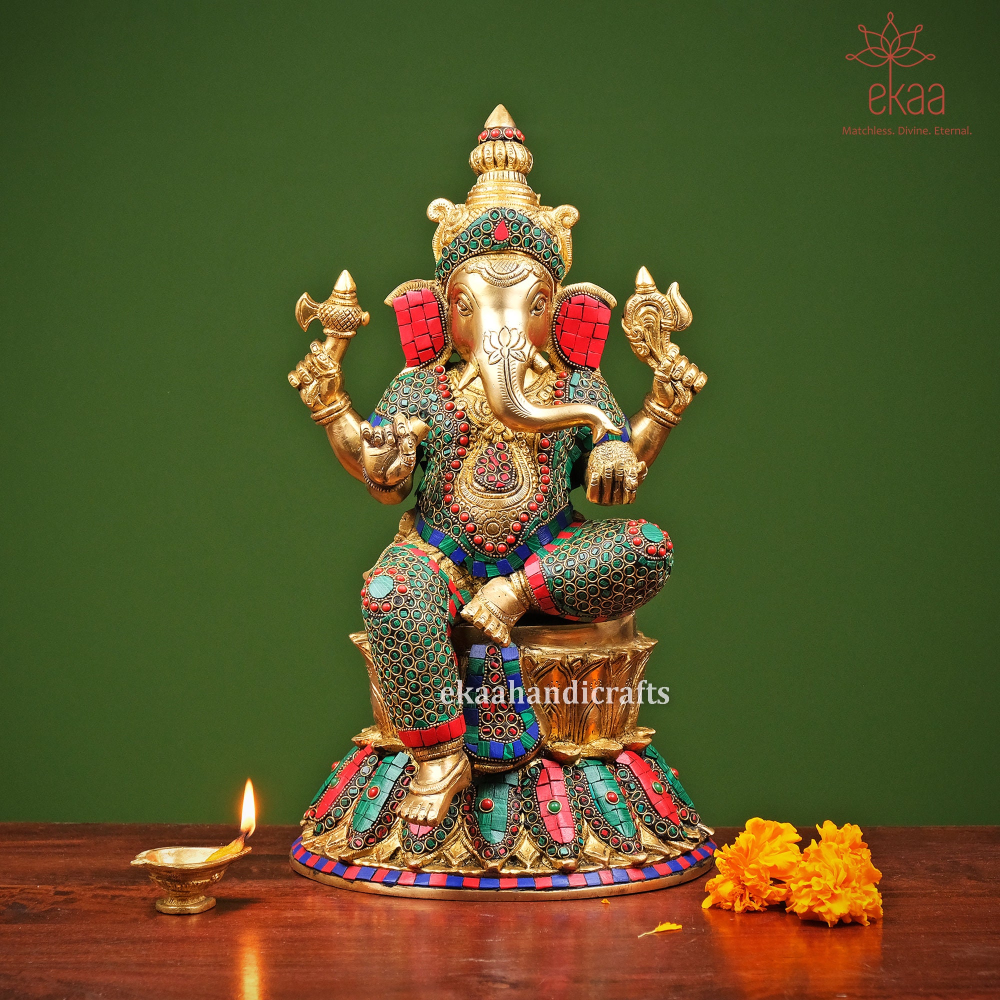 Lord Ganesha Statue in Brass With Stonework 38 CM Ganapati - Etsy