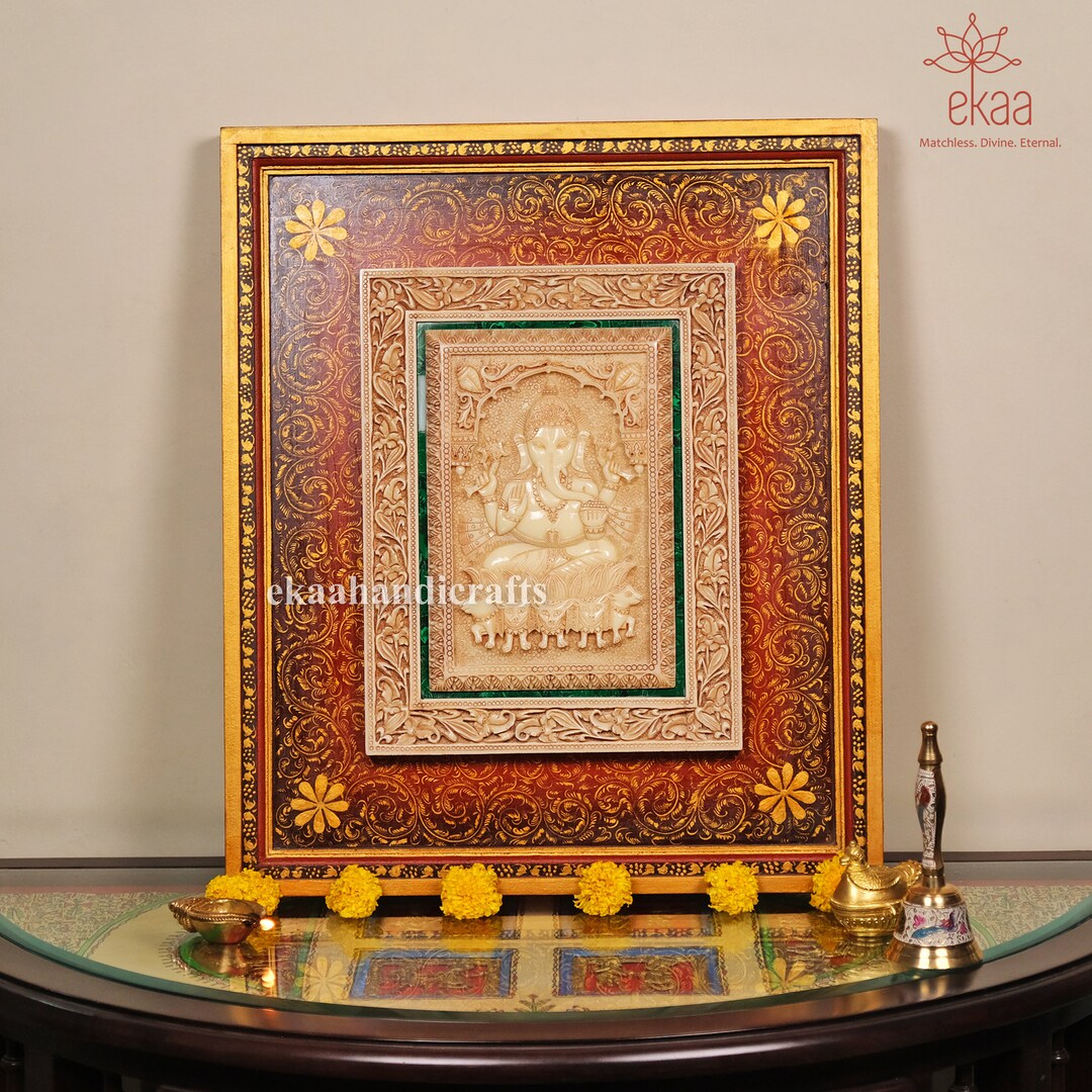 Lord Ganesh on Rath 52CM Wall Hanging With Hand Painted Pichwai Frame ...