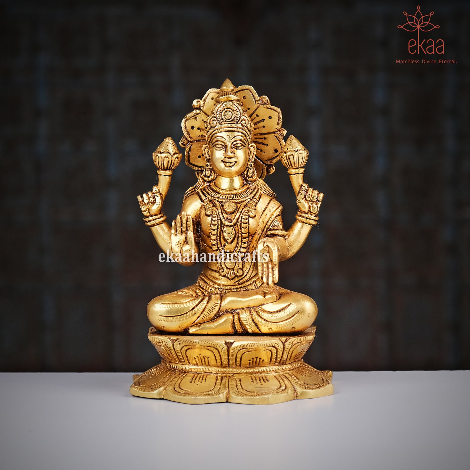 Brass Lakshmi Goddess Statue, 22 CM Sitting Laxmi Idol for Home Temple ...