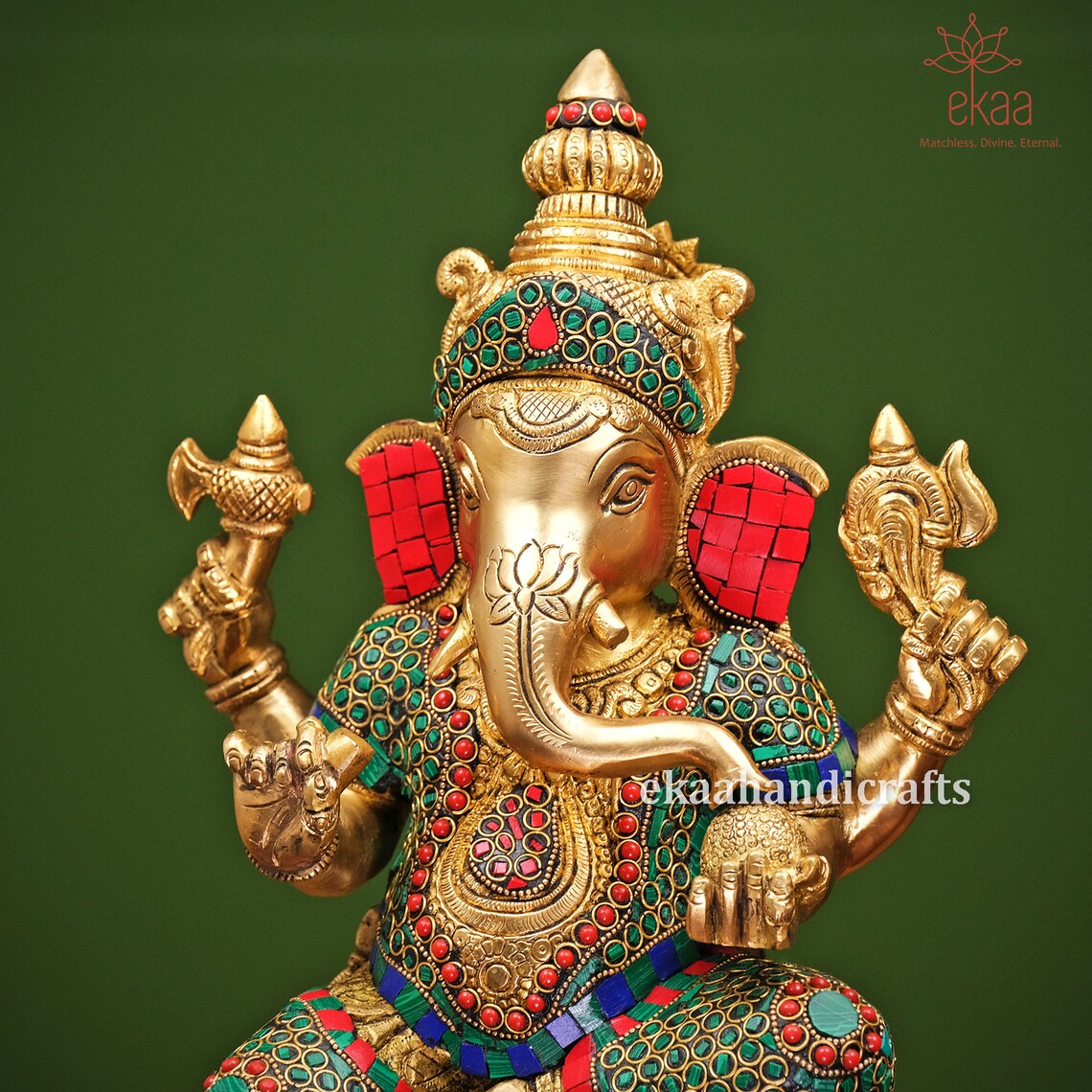 Lord Ganesha Statue in Brass With Stonework 38 CM Ganapati - Etsy