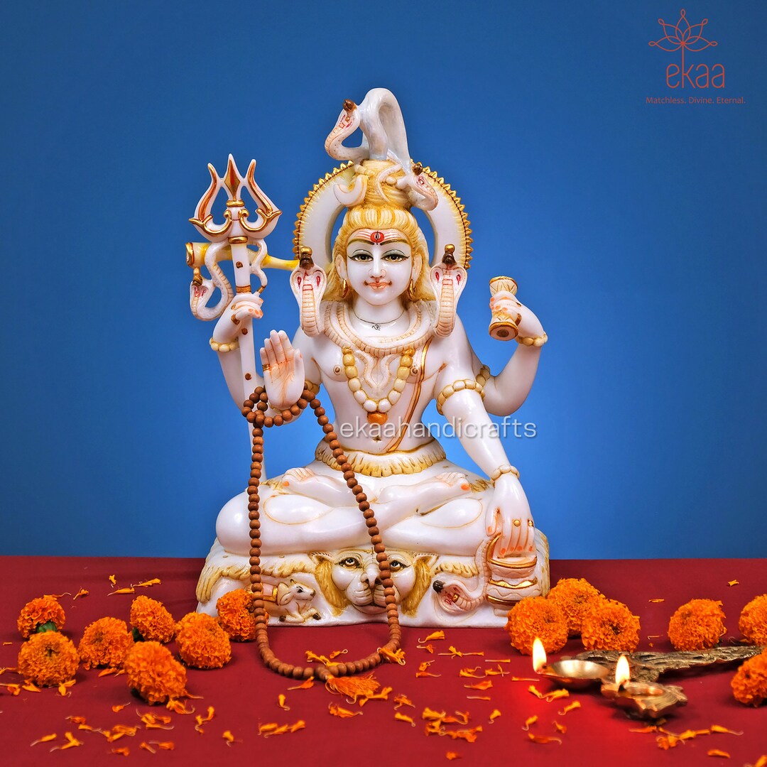 Shiva Statue in Marble 38CM | Hand Carved Siva Mahadeva Idol | Hindu ...