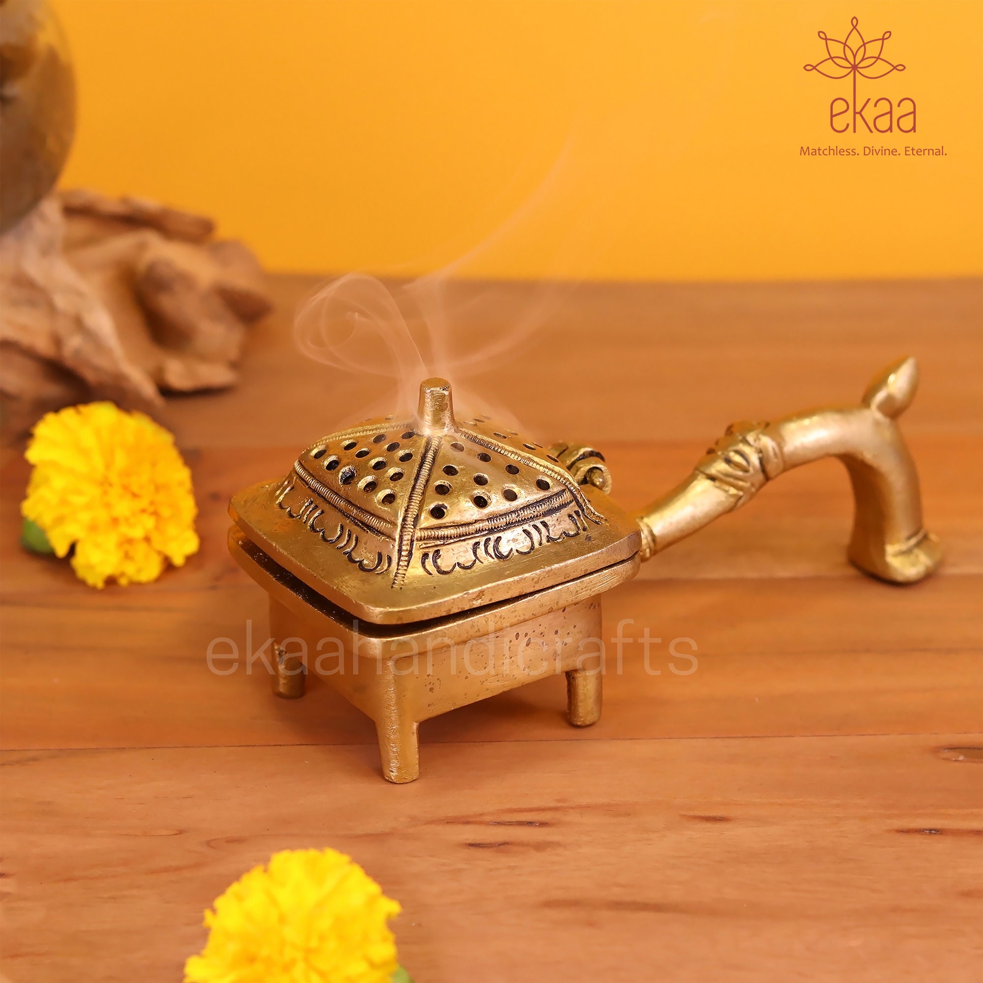 Engraved Brass Incense Burner | Dhoop Box for Puja | Prayer Home Decor ...