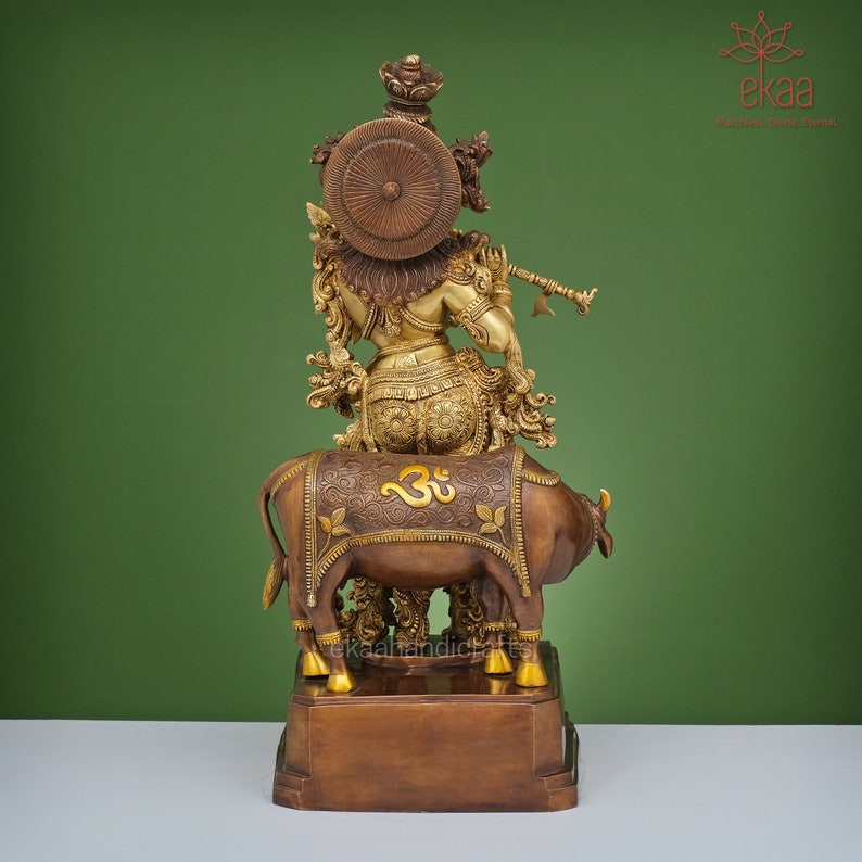 Krishna With Cow Statue in Brass, 72CM Big Large Size Cow Krishna Brass ...