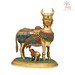 Brass Kamdhenu Cow With Calf Statue Stonework, 23CM Holy Cow Idol ...