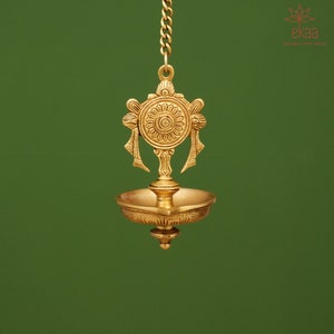 Brass Shankh Chakra Diya Lamp Hanging/ Home Temple Diya/ Handmade Brass ...