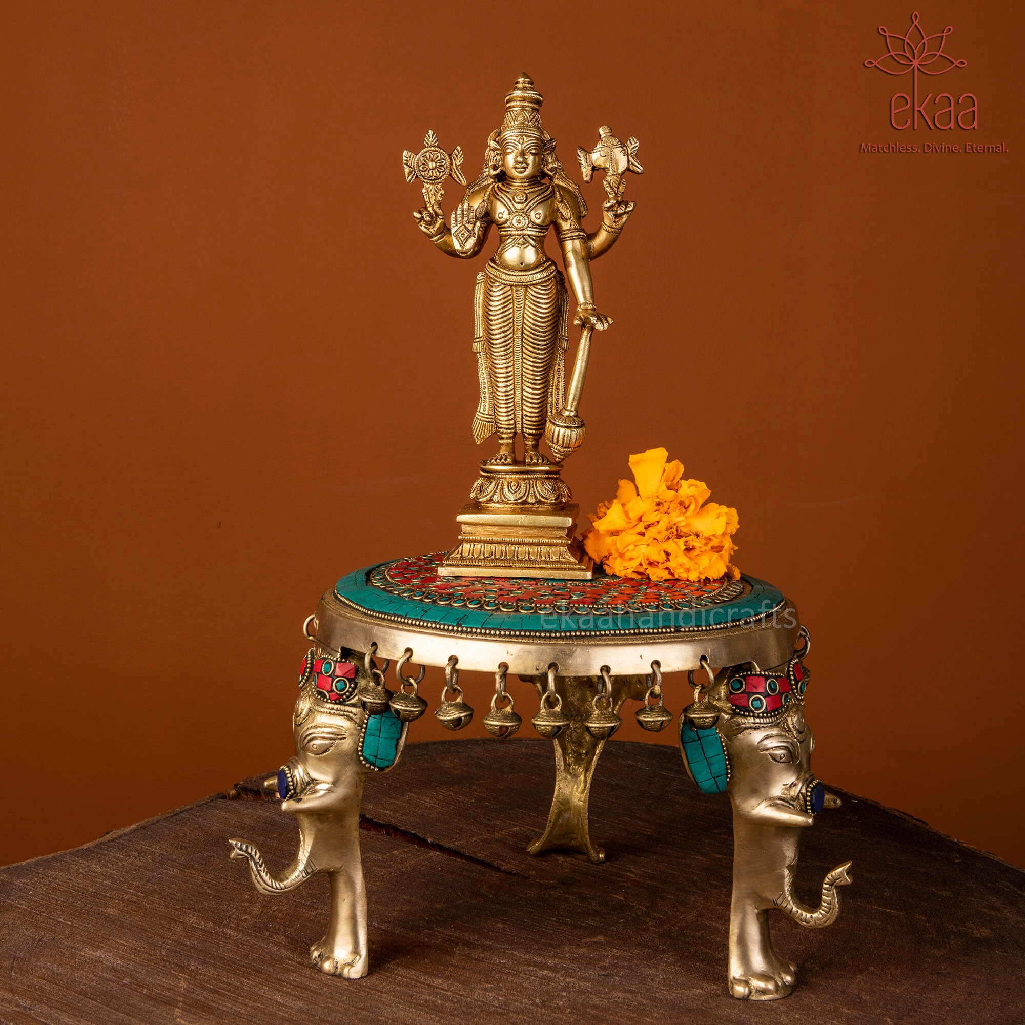 Round Chowki With Elephant Pillars and Bells in Brass & Mosaic - Etsy ...