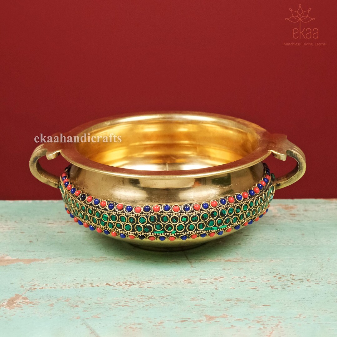 Small Brass Urli With Stonework, Small Size Brass Urli , Traditional ...