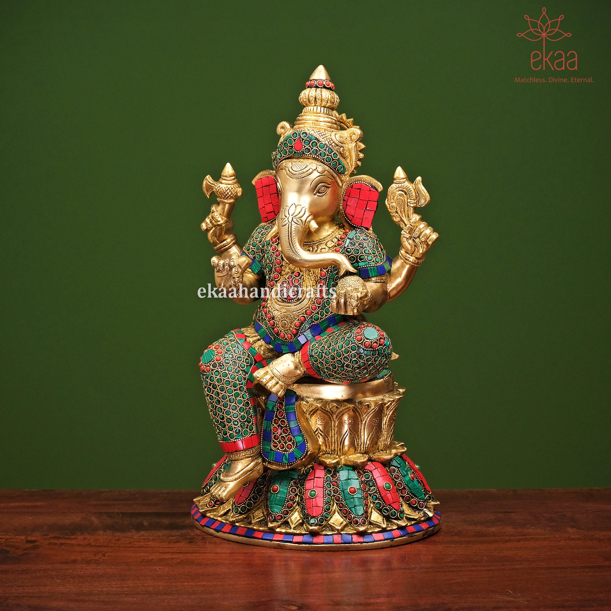 Lord Ganesha Statue in Brass With Stonework 38 CM Ganapati - Etsy