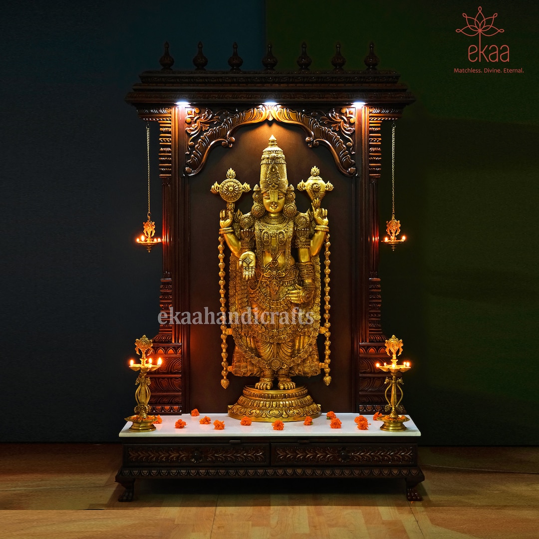 Buy Lord Tirupati Balaji Brass Statue With Wooden Temple and Vaishnav ...