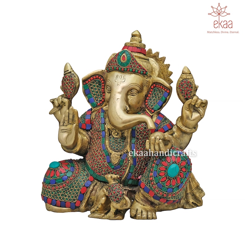 Lord Ganesha Statue Brass Ganesha With Stonework on Singhasan | Etsy