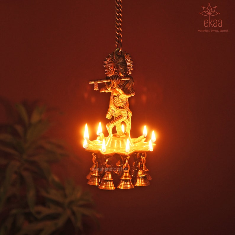 Brass Krishna Wall Hanging Diya Oil Lamp With Bells - Etsy