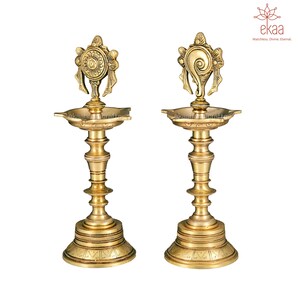 Brass Shankh Chakra Diya Lamp 12 Inch | Handmade Vishnu Brass Lamp for ...