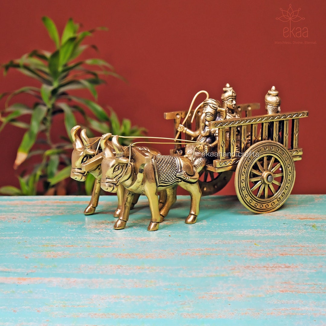 Vintage Bullock Cart With Lord Ganesha Showpiece ,brass Home Decor Item ...