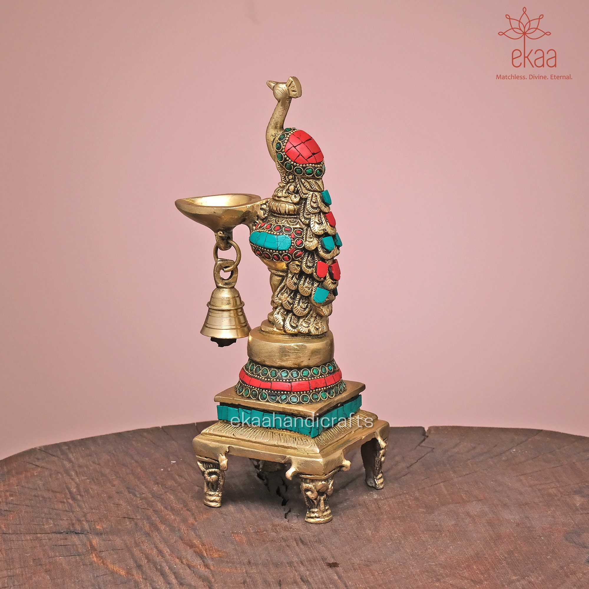 Brass Peacock Diya With Bell for Home Temple Oil Wick Diya - Etsy