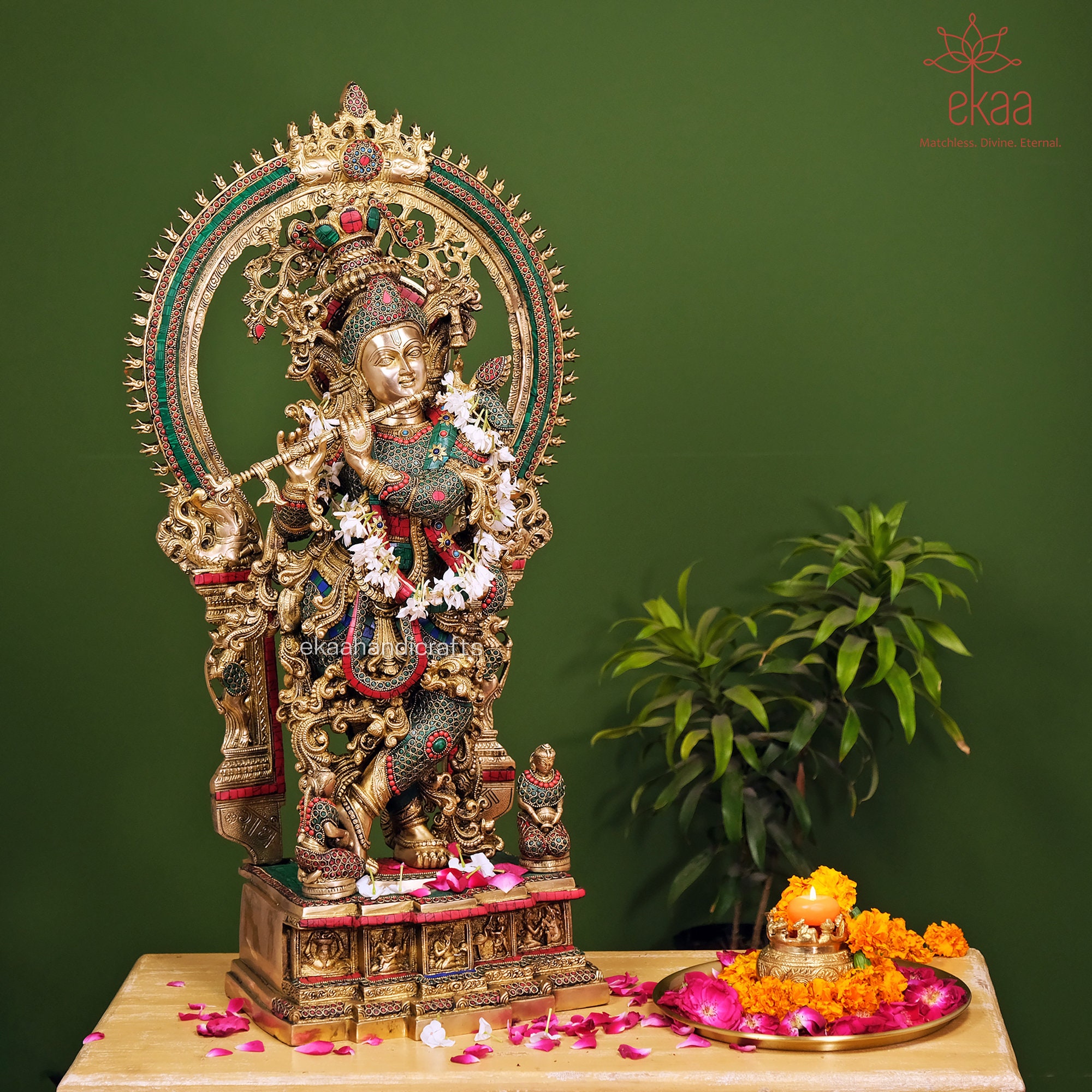 Krishna Statue in Brass With Stonework 81CM Big Large Size | Etsy